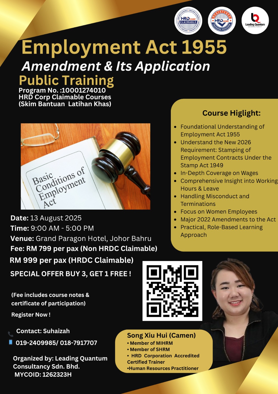 EMPLOYMENT ACT 1955 - PUBLIC COURSE - HRDC CLAIMABLE COURSE LISTINGS